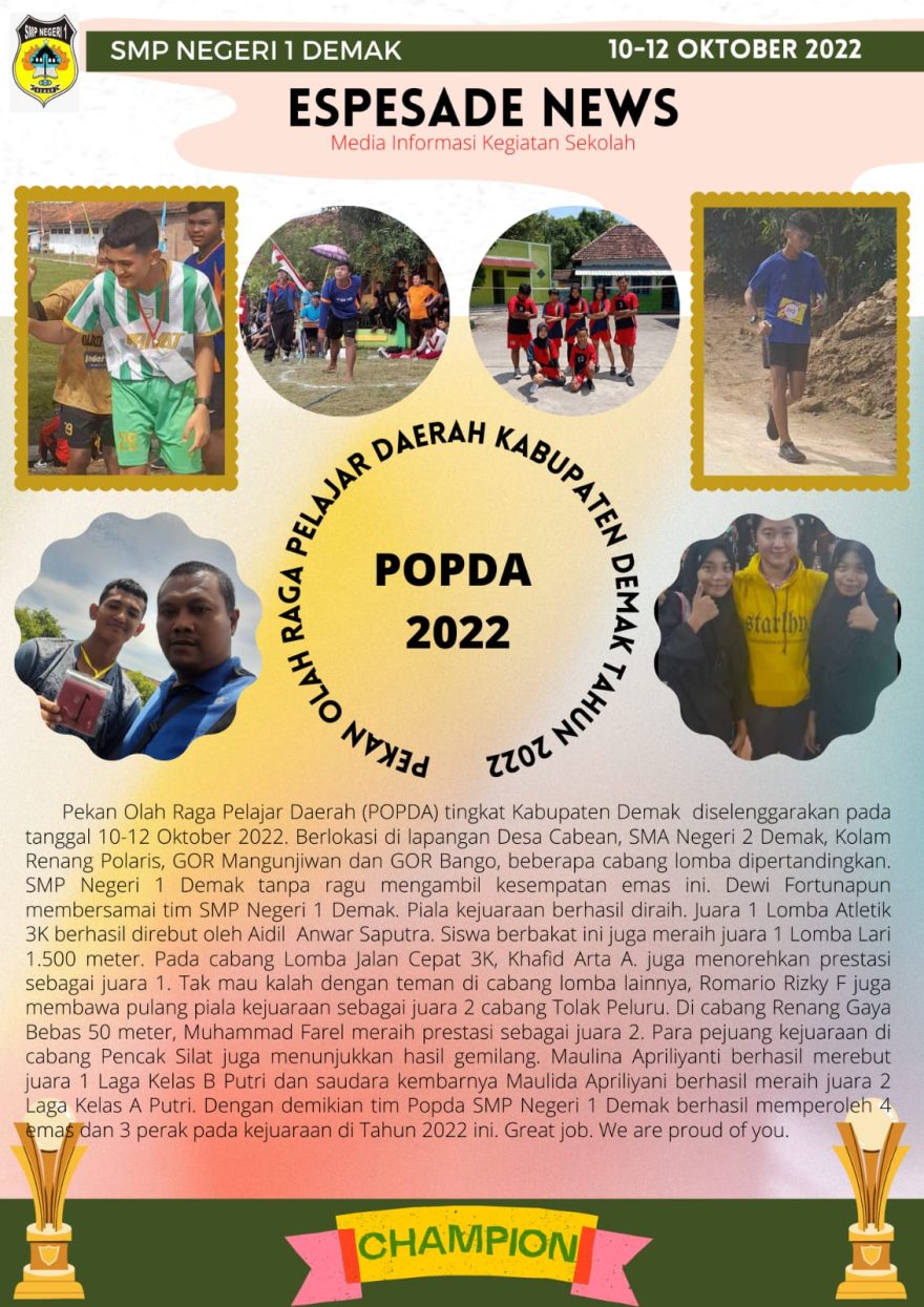 ESPESADE NEWS : POPDA Tahun 2022 – SMP N 1 Demak